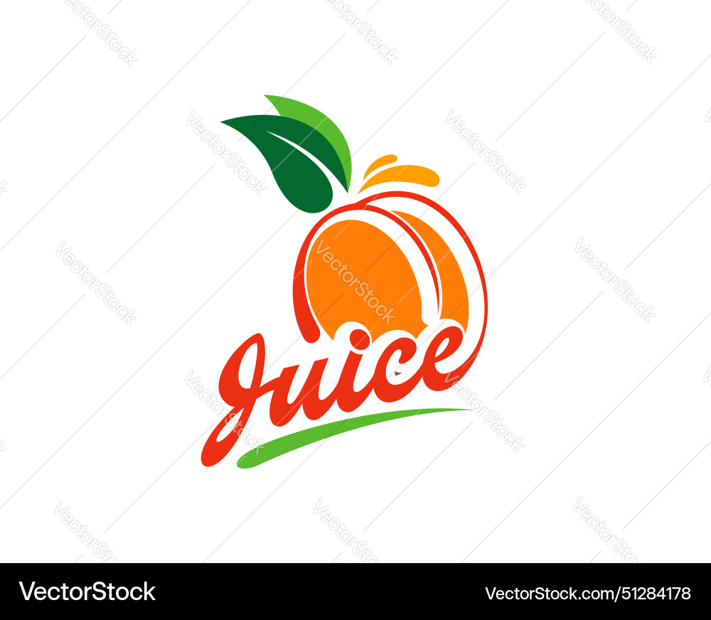 Fresh peach juice icon apricot fruit drink label Vector Image
