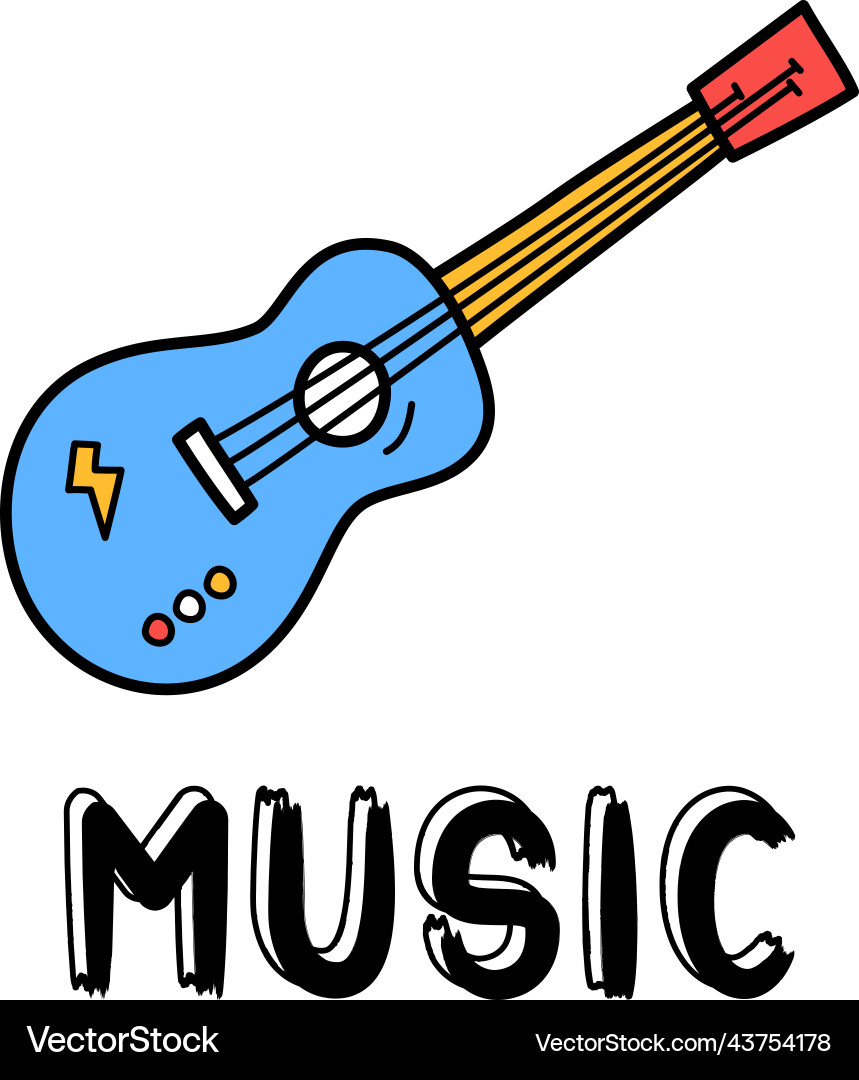 Hand draw guitar icon in doodle style for your Vector Image
