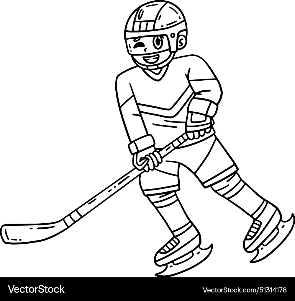 Ice hockey player skating isolated coloring page Vector Image