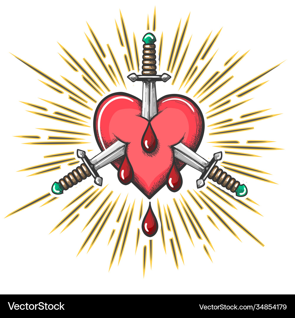 Bleeding heart pierced daggers tattoo Royalty Free Vector