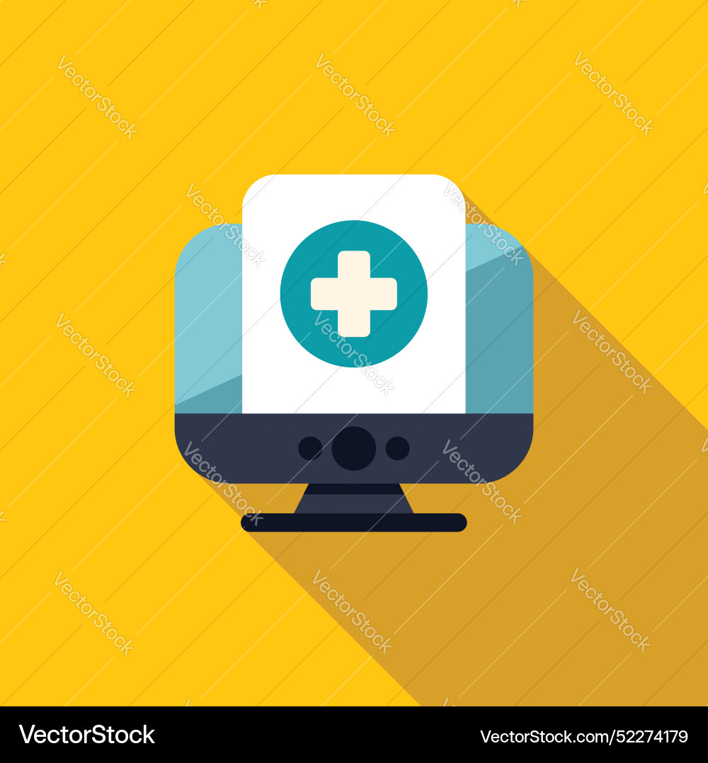 Desktop computer showing medical cross symboling Vector Image