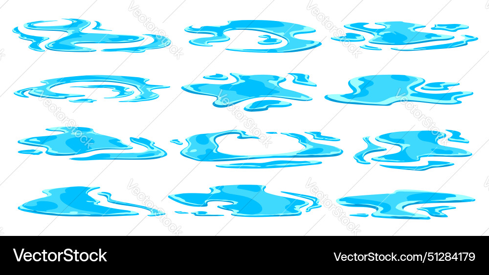 Rain water puddles isolated cartoon set Royalty Free Vector