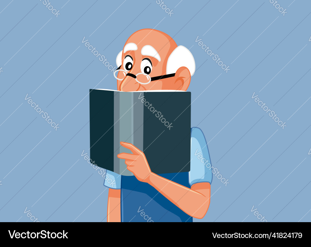 Senior man reading a book cartoon Royalty Free Vector Image