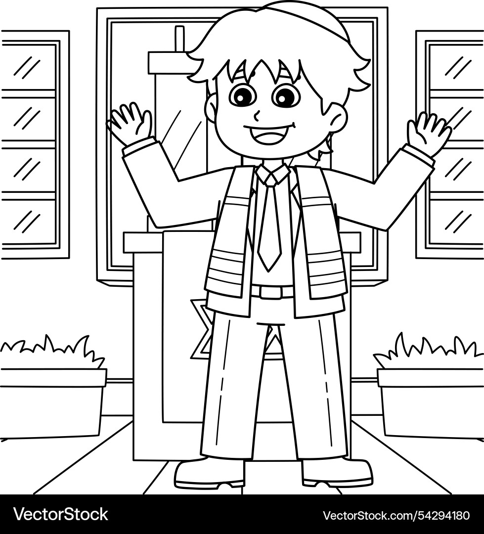 Bar mitzvah boy giving a speech coloring page Vector Image