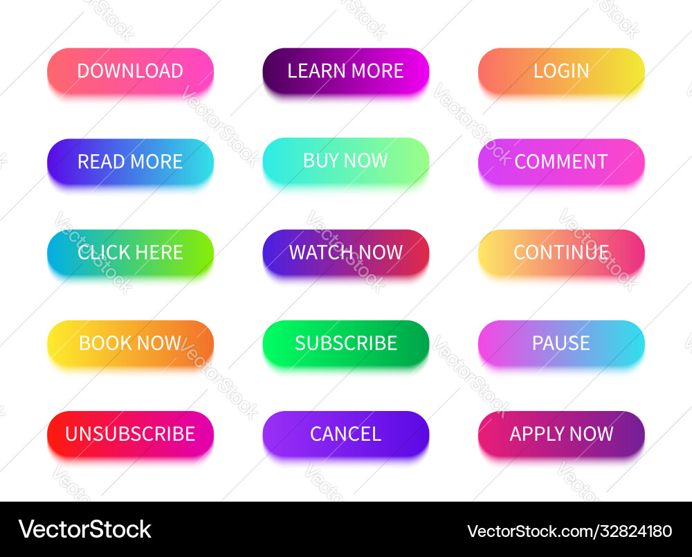Button with web action gradient bright buttons Vector Image