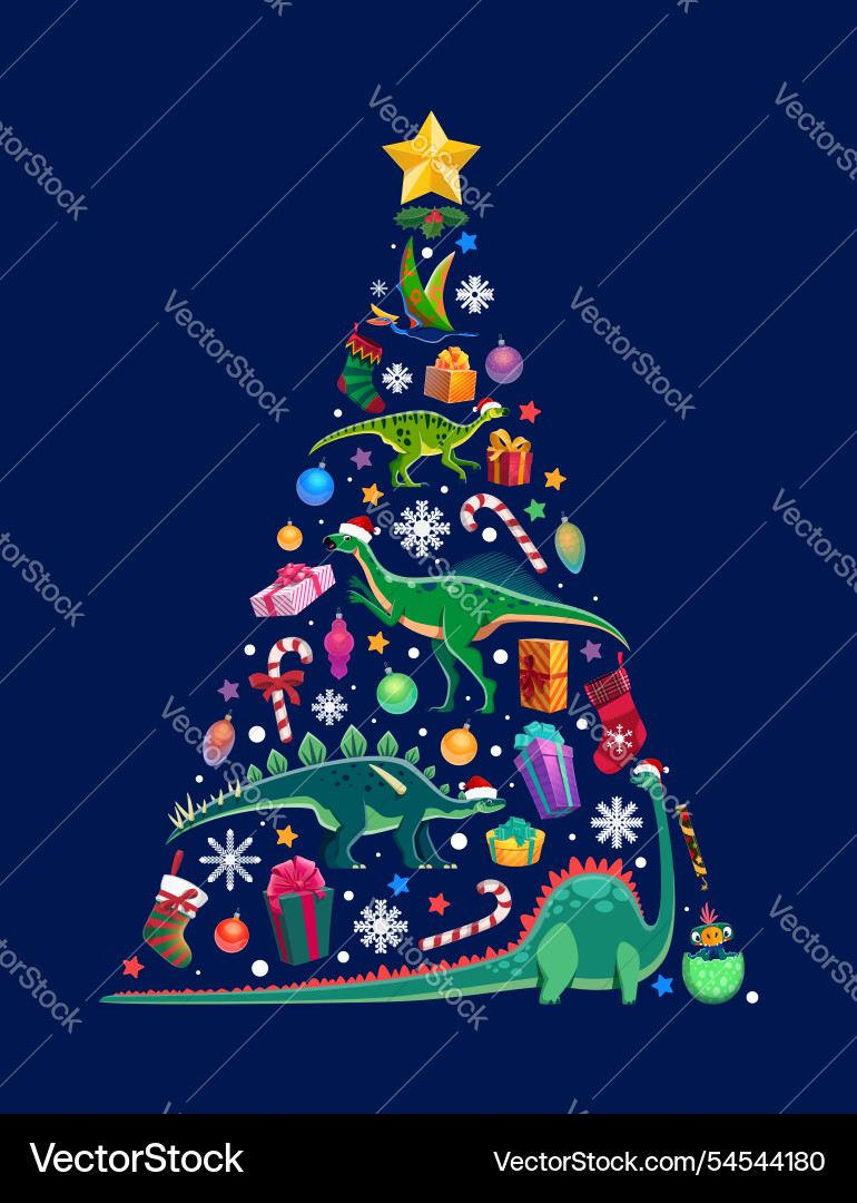 Christmas dinosaurs tree festive decoration Vector Image