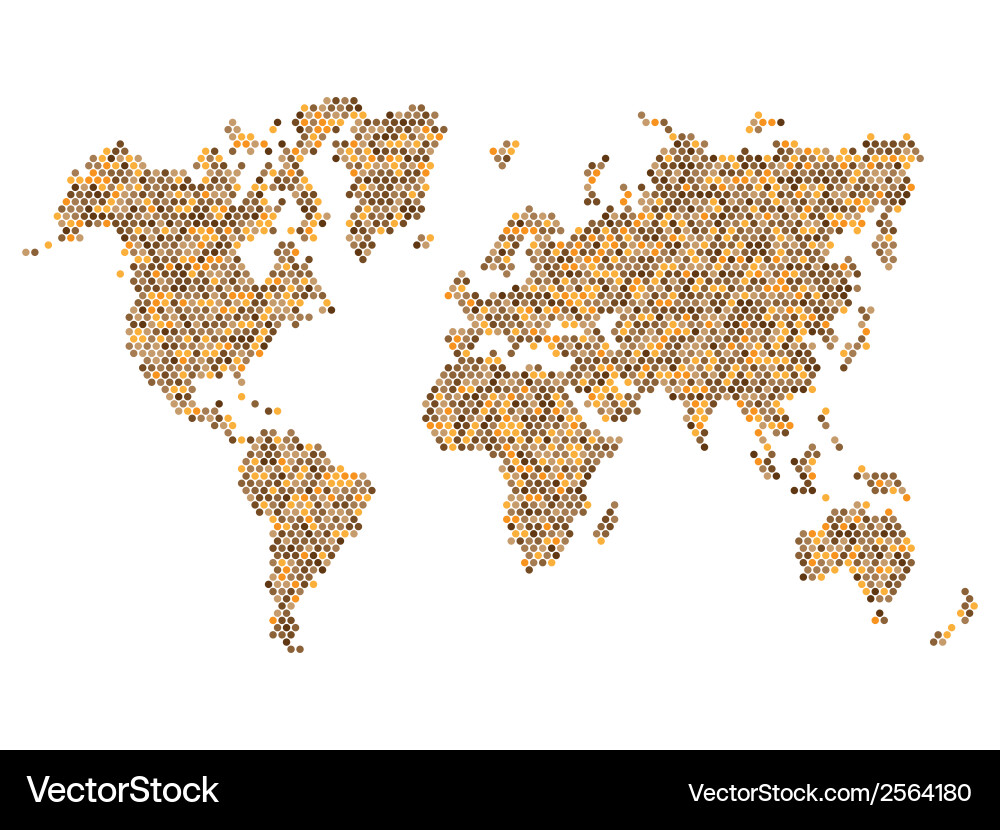 Dotted brown world map isolated on white Vector Image