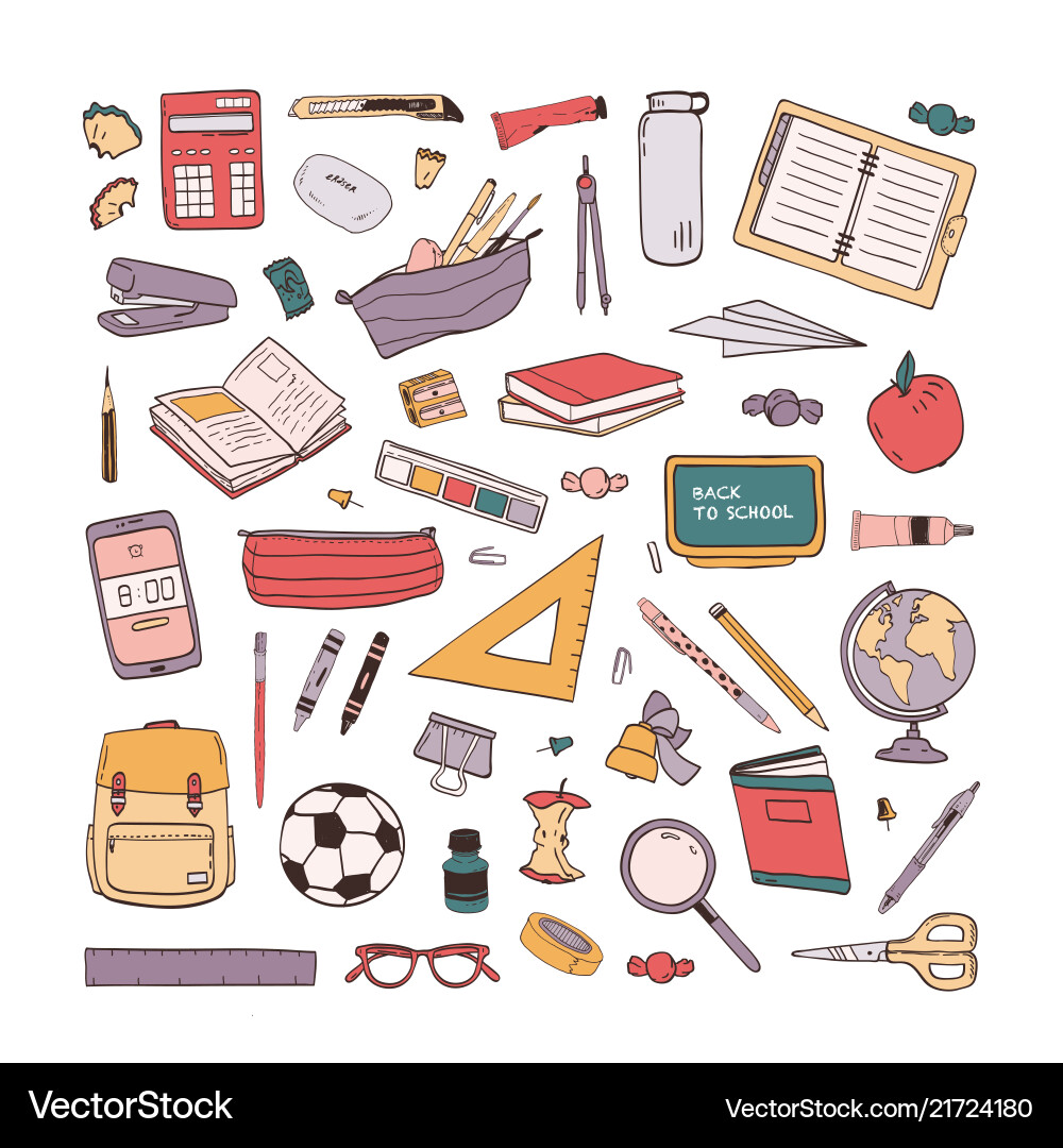 School Stationery Collection Royalty Free Vector Image