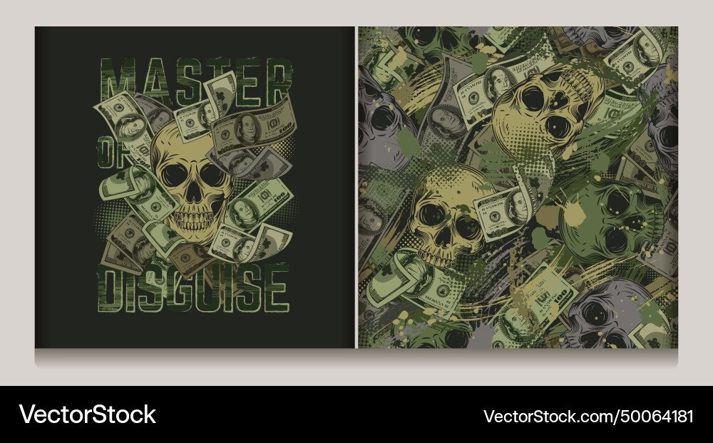 Camo Label Muster mit Totenkopf 100 Dollar Rechnungen