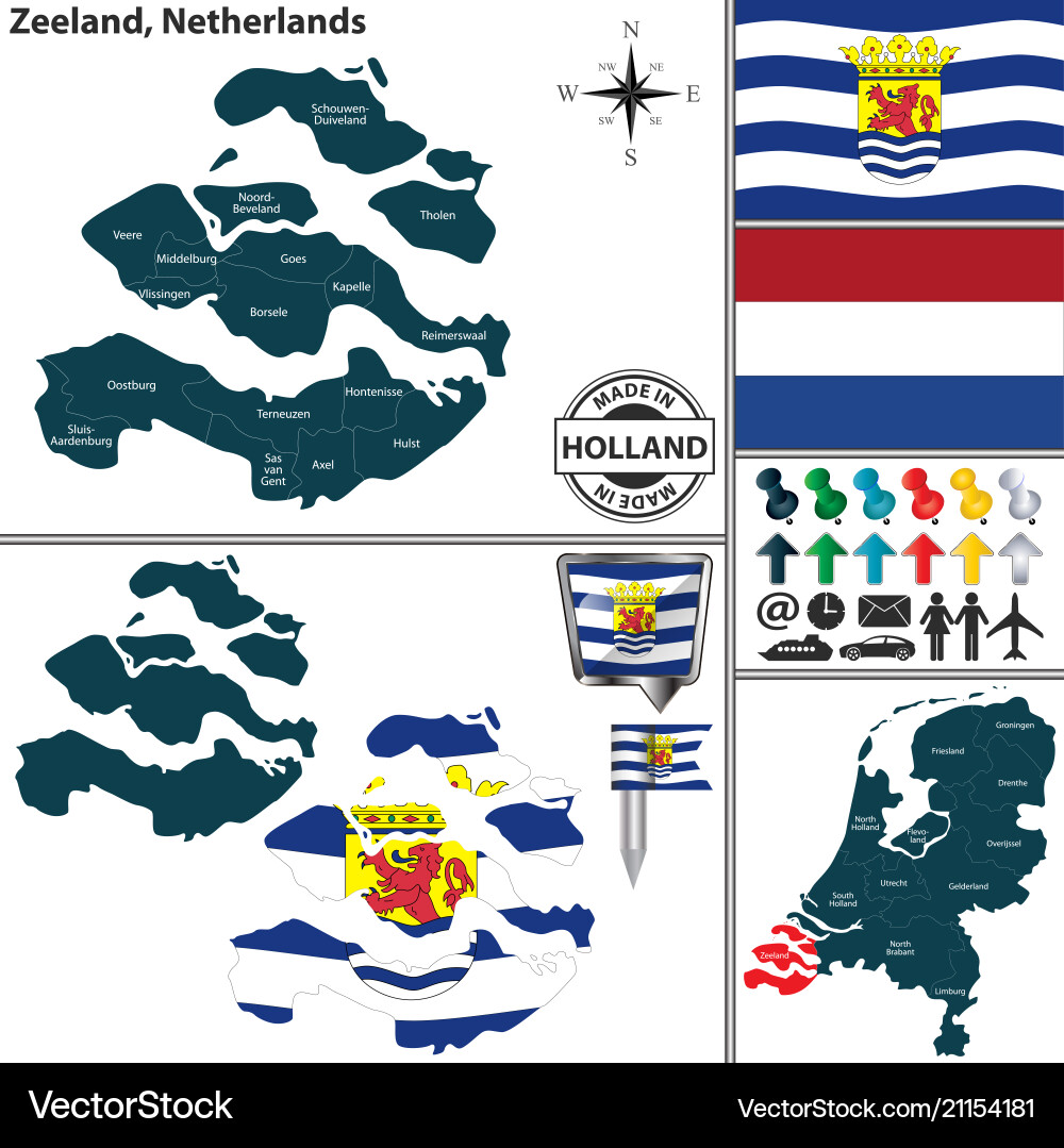 Map of zeeland netherlands Royalty Free Vector Image