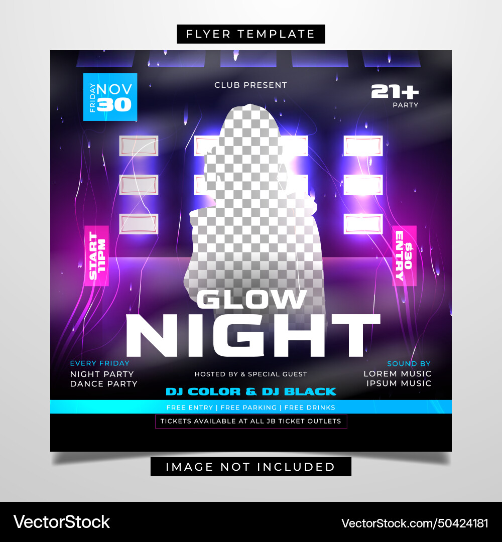 Night glow party flyer template Royalty Free Vector Image