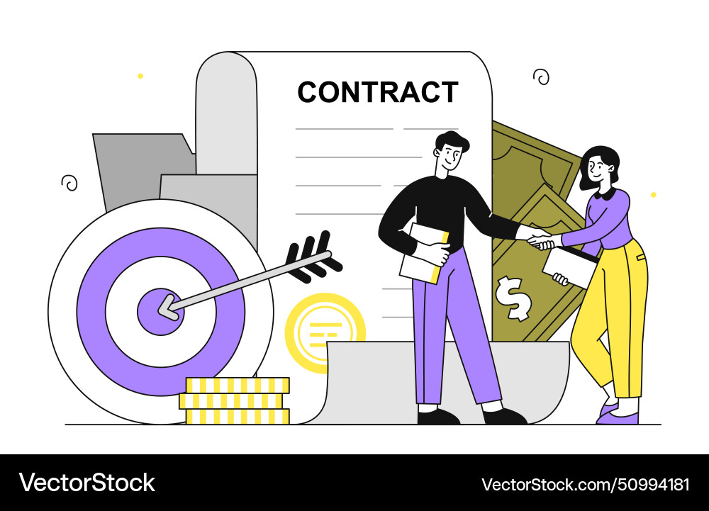 People with contract linear Royalty Free Vector Image