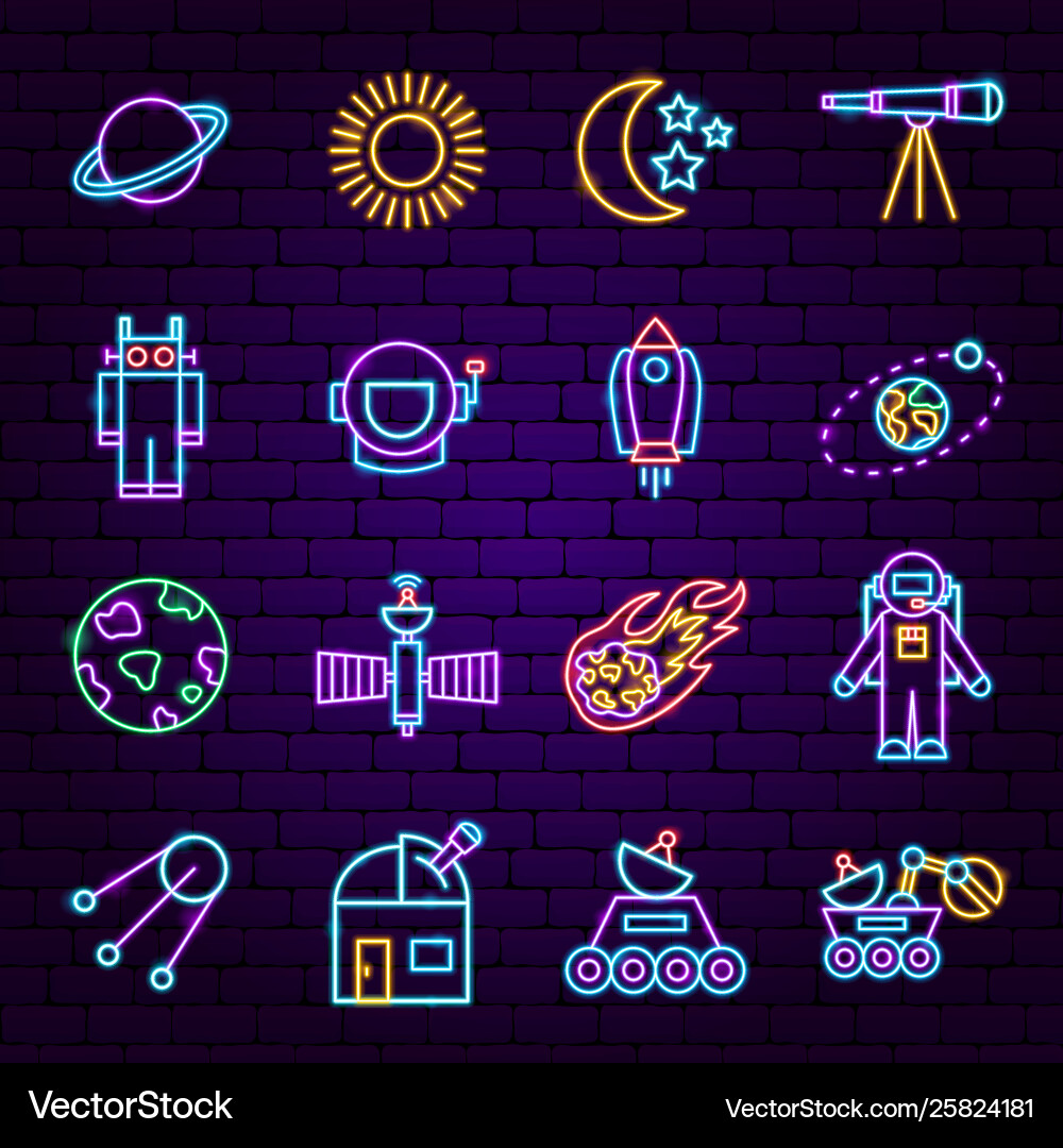 Space sign neon icons Royalty Free Vector Image