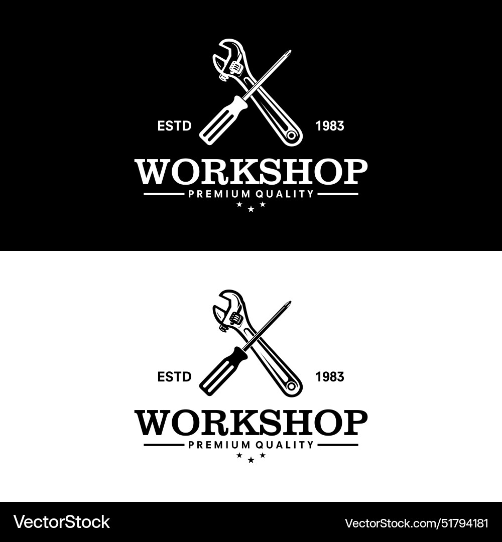 Workshop retro logo with wrench and screwdriver Vector Image