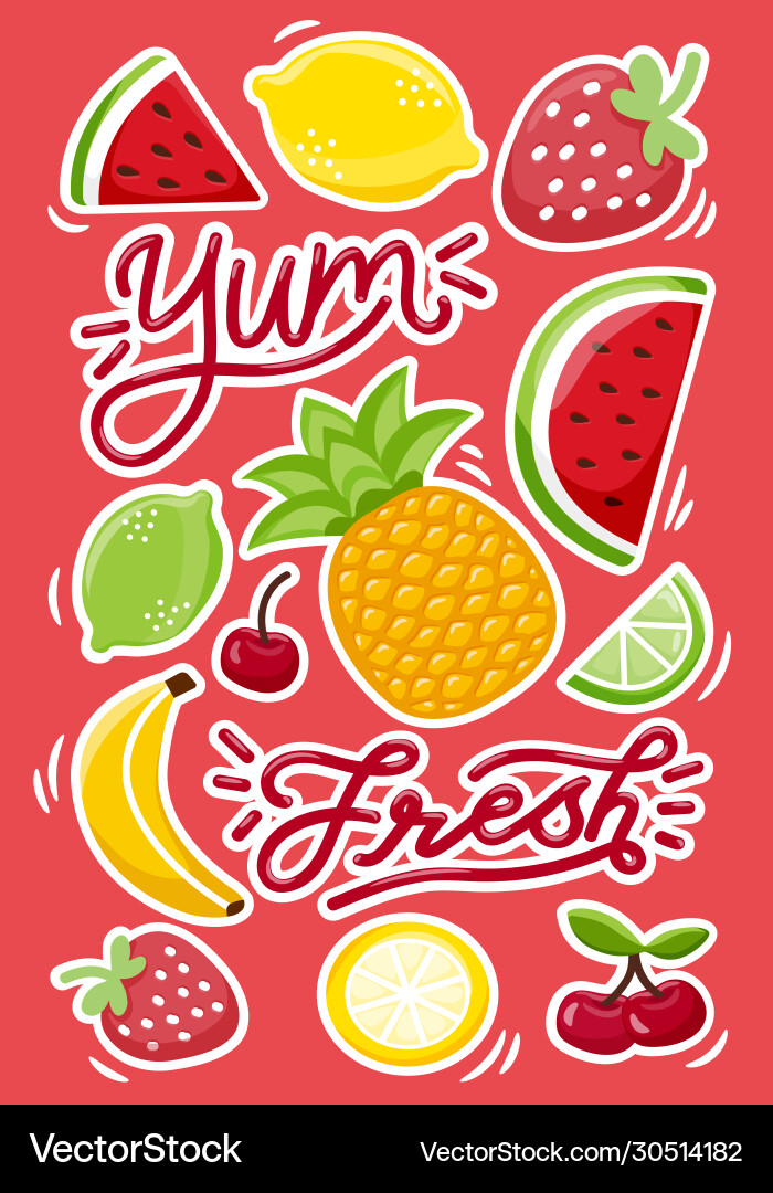 Juicy fruit sticker Royalty Free Vector Image - VectorStock