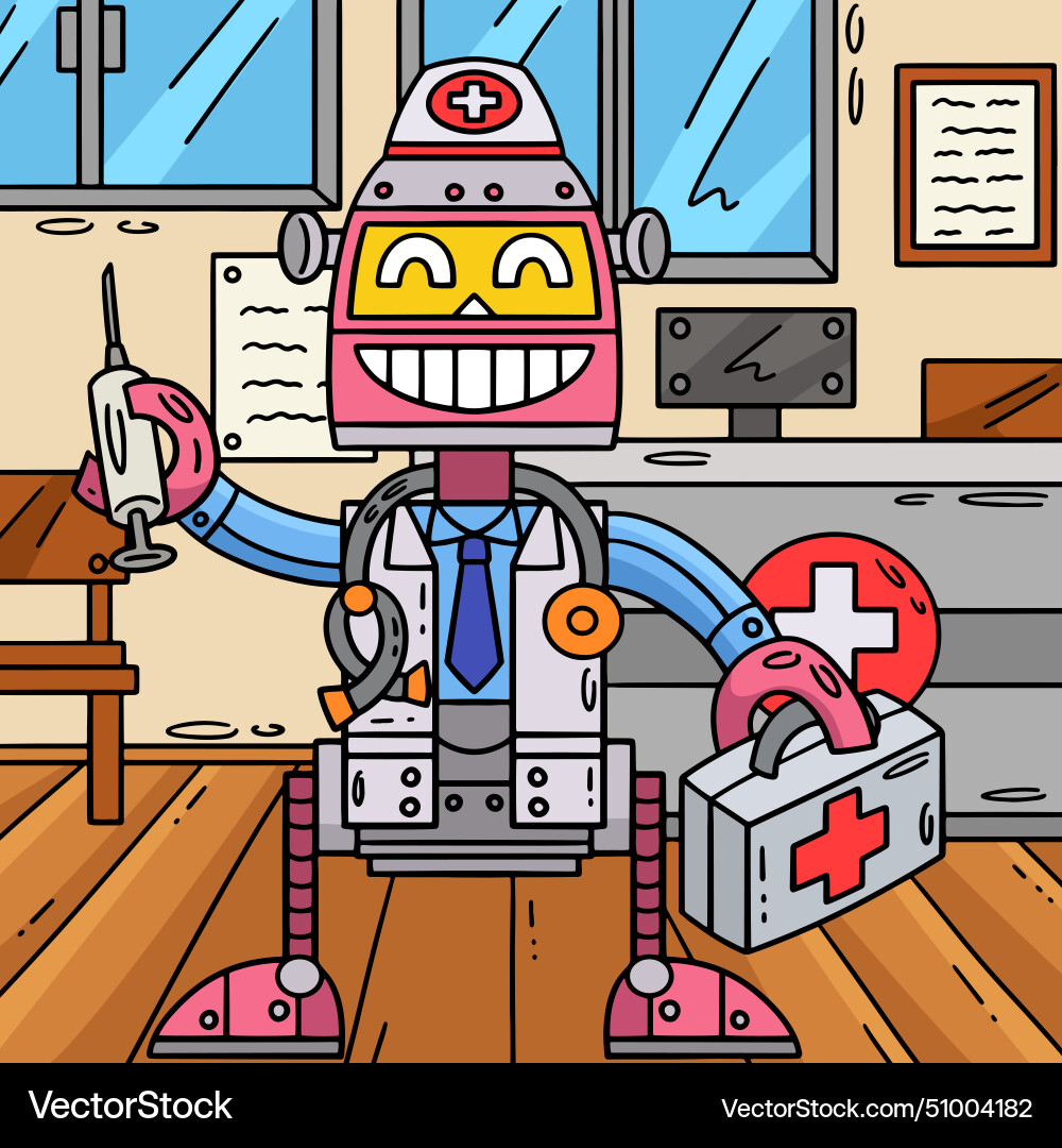Robot doctor colored cartoon Royalty Free Vector Image