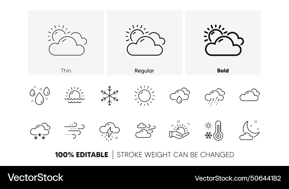 Weather and forecast line icons cloudy sky Vector Image