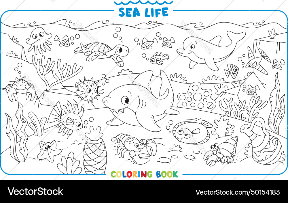 Cute Sea Animals Coloring Book Royalty Free Vector Image
