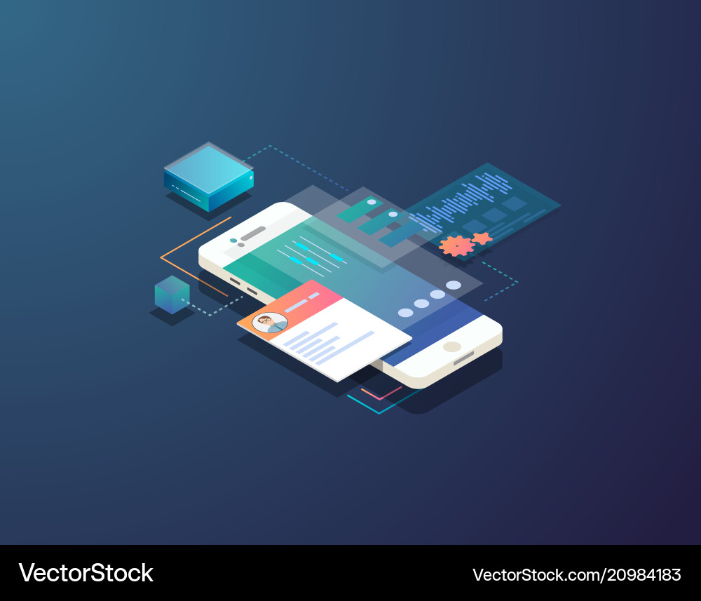 Isometric mobile development Royalty Free Vector Image