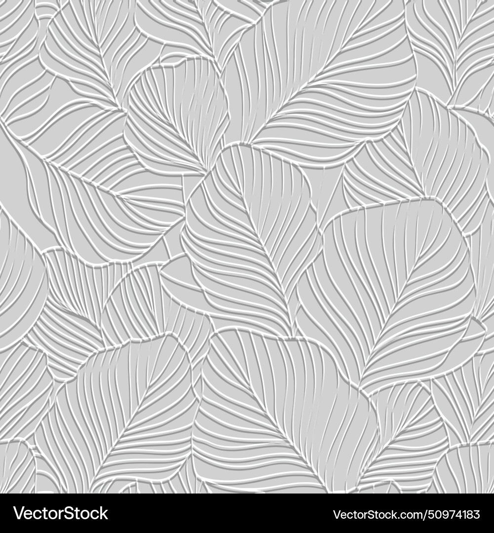 Line art leafy emboss textured surface white 3d Vector Image