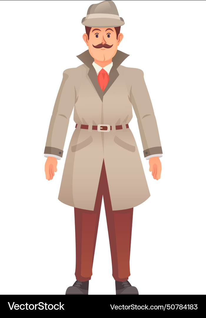 Retro detective character cartoon mystery solve Vector Image