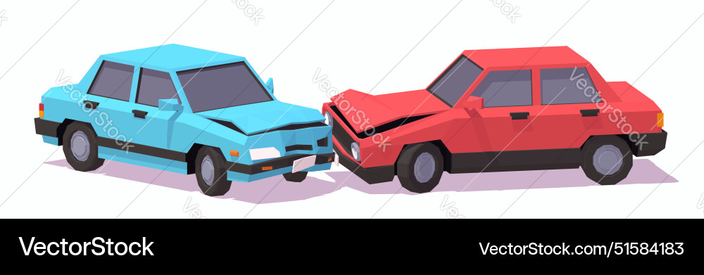 Two cars head-on crash accident concept low poly Vector Image