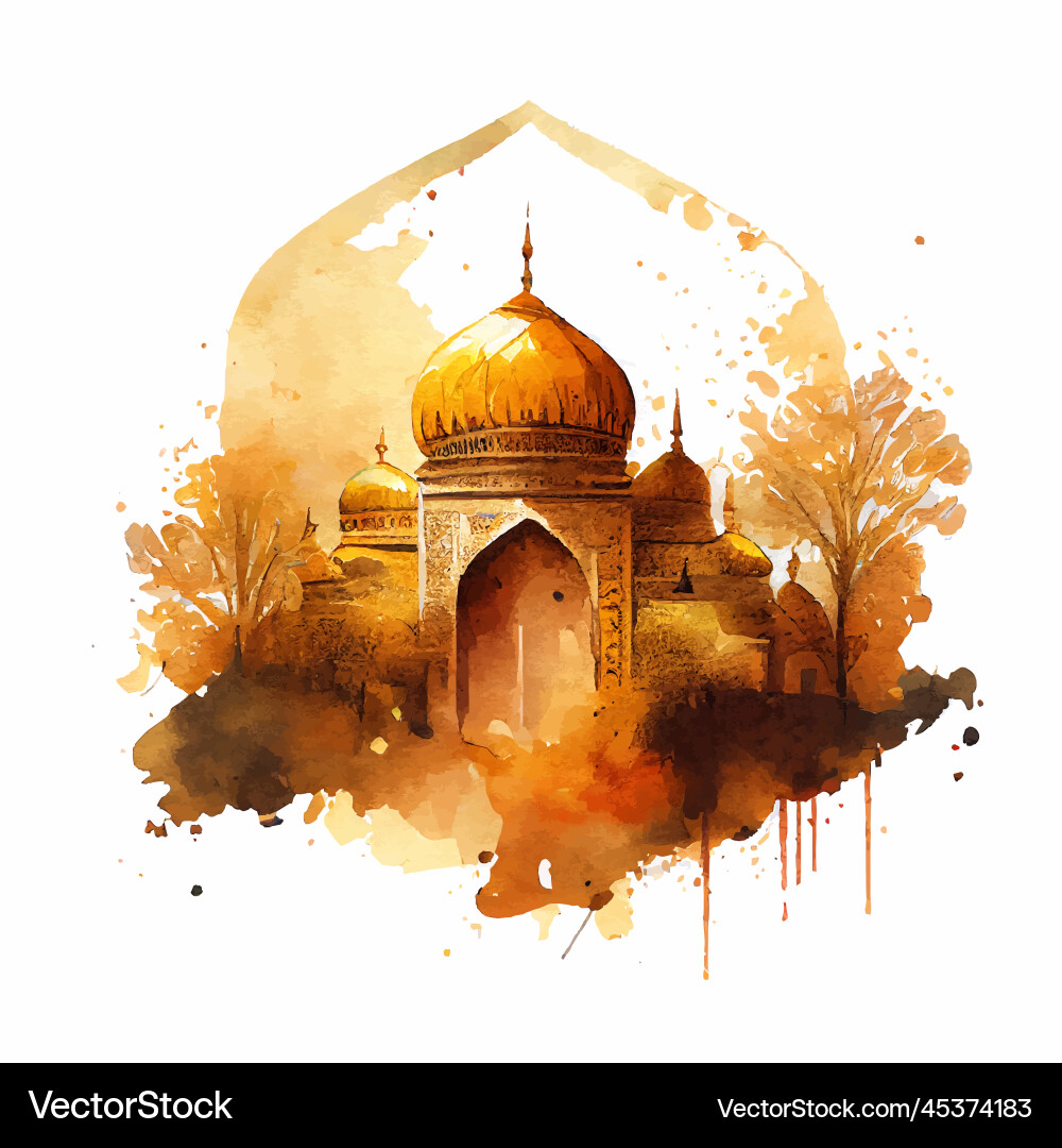 Watercolor beautiful painted islamic mosque Vector Image