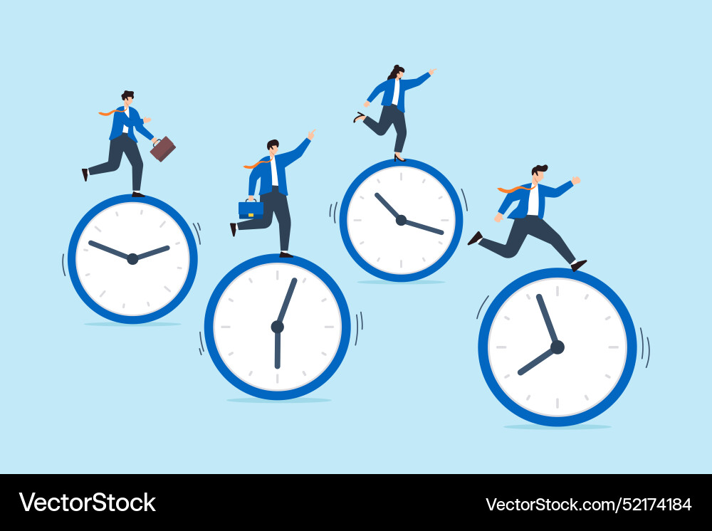 Business people riding clock to complete work Vector Image