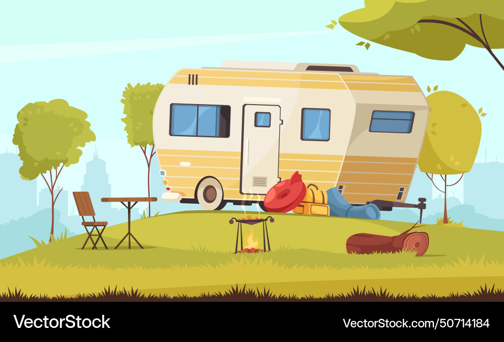 Camping cartoon composition Royalty Free Vector Image