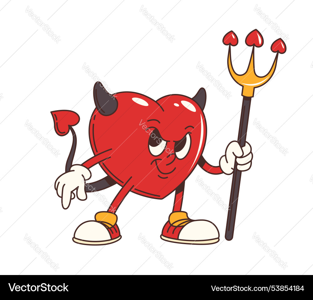Groovy halloween devil heart cartoon character Vector Image