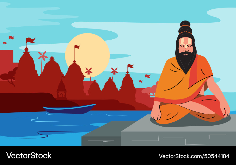 Holy man sadhu sitting and meditating Royalty Free Vector