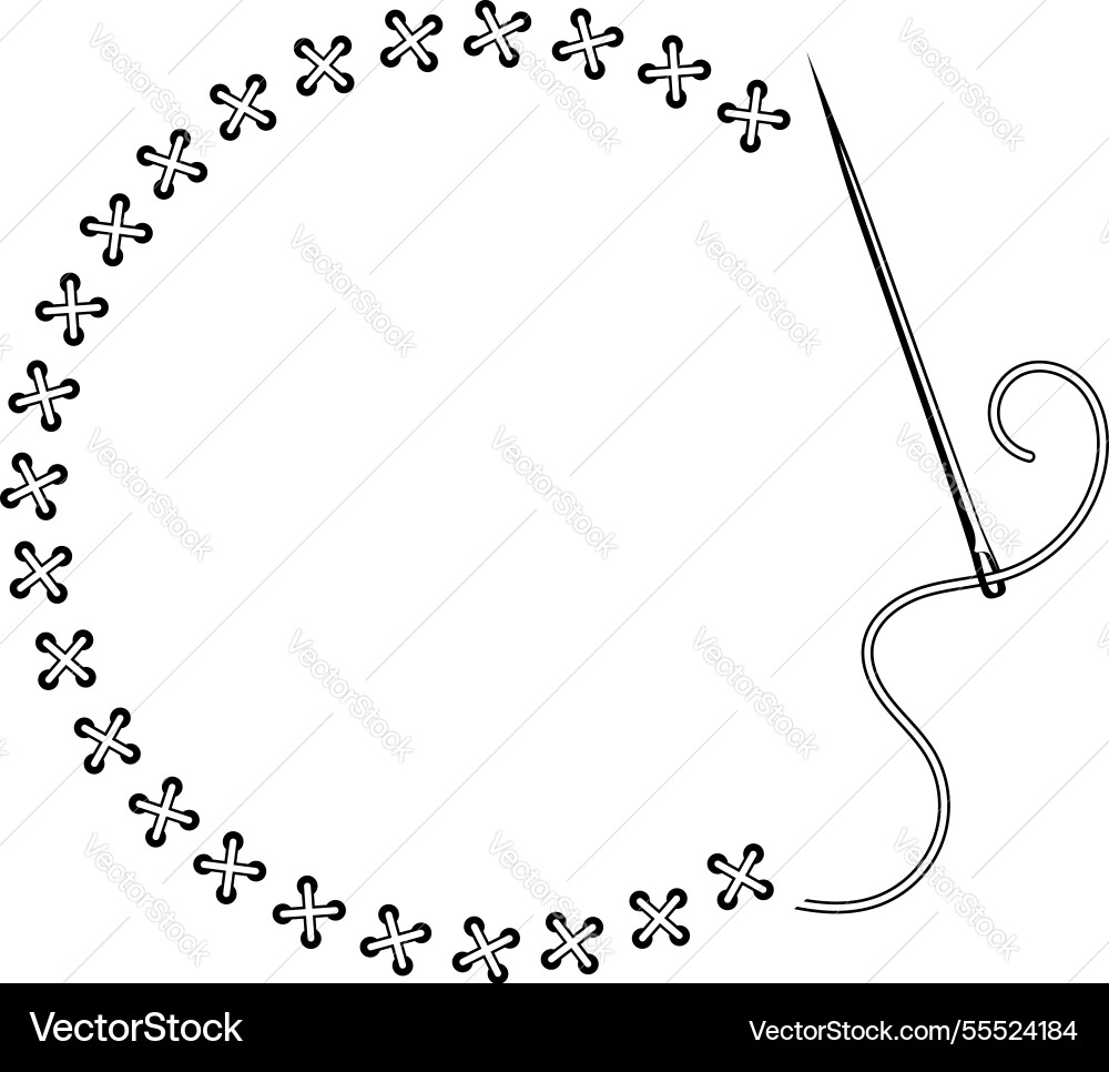 Needle and thread stitched stitching around Vector Image