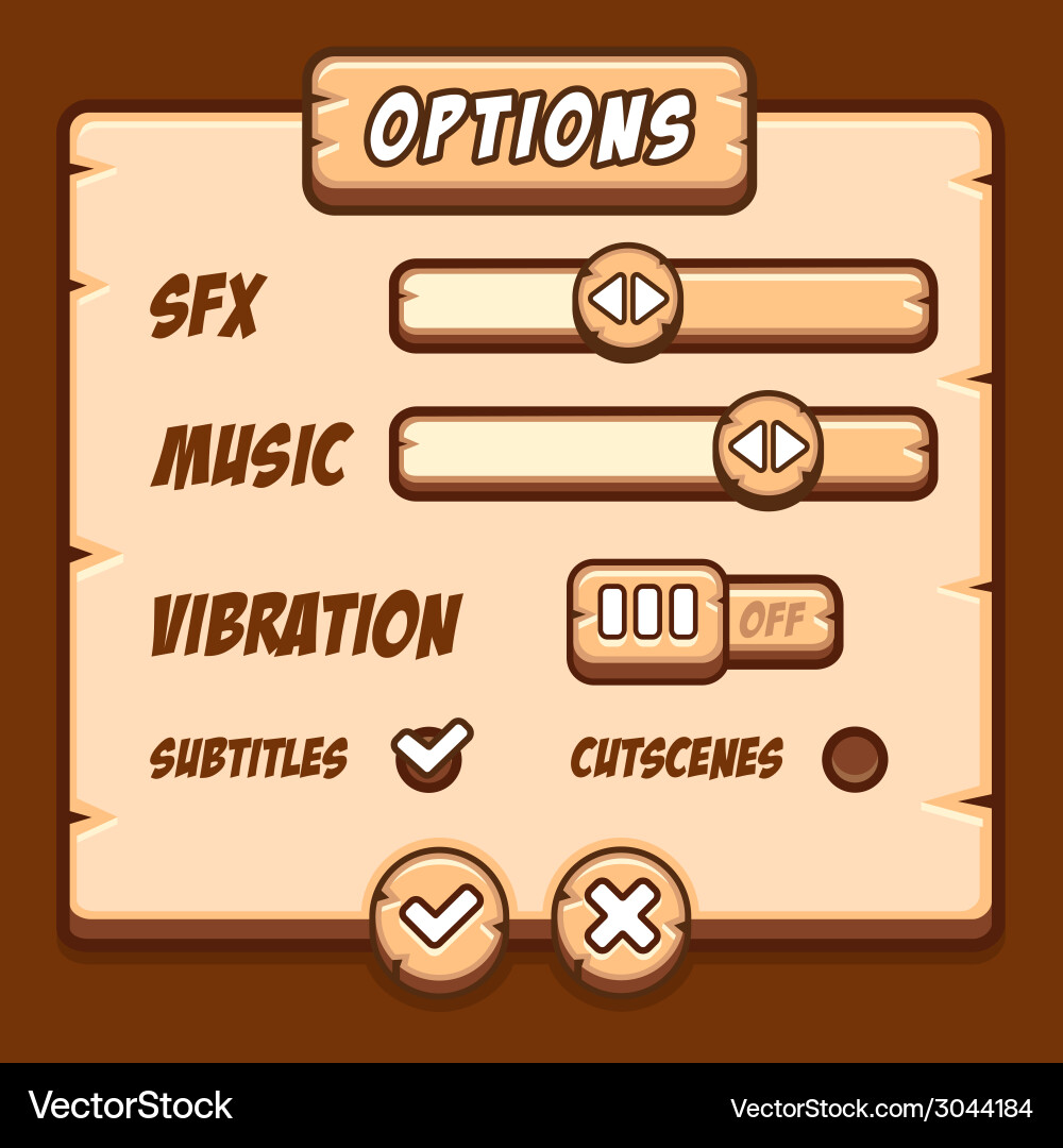 Option menu wooden style game buttons Royalty Free Vector