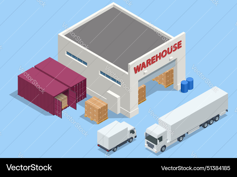 Isometric large modern warehouse with truck Vector Image