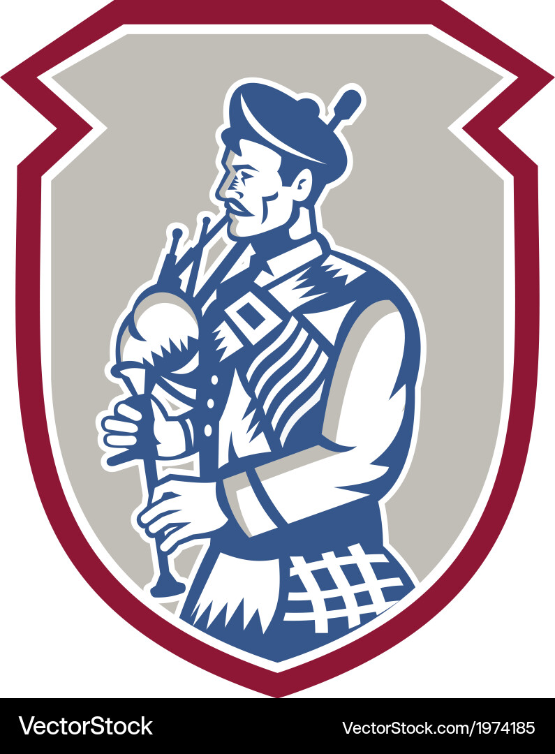 Scottish Bagpiper in Shield Royalty Free Vector Image