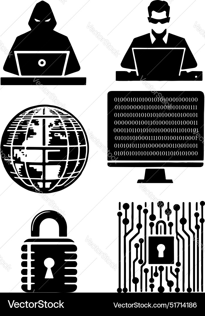 Cyber cell silhouette set Royalty Free Vector Image