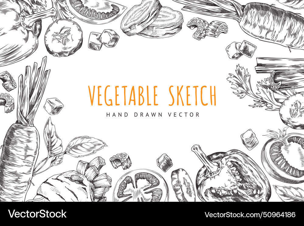 Mixed vegetables hand-drawn set Royalty Free Vector Image