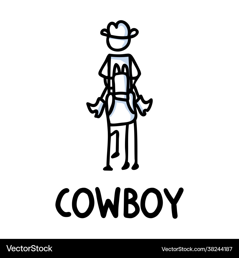 Black and white drawn stick figure cowboy Vector Image