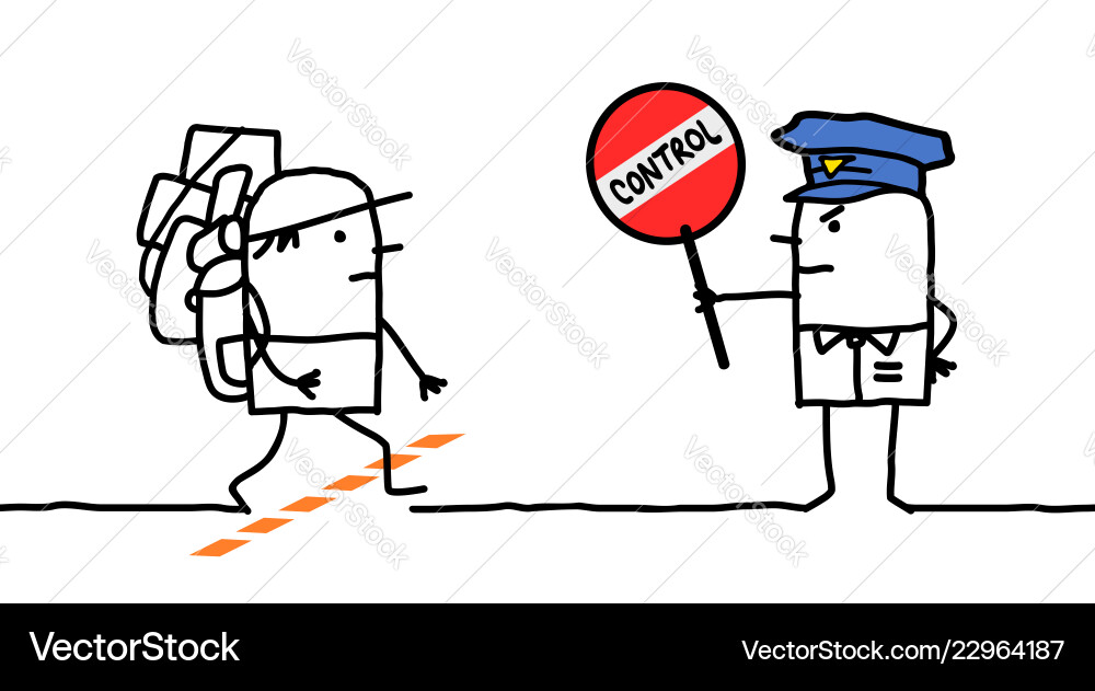 Cartoon characters - police control borderland Vector Image