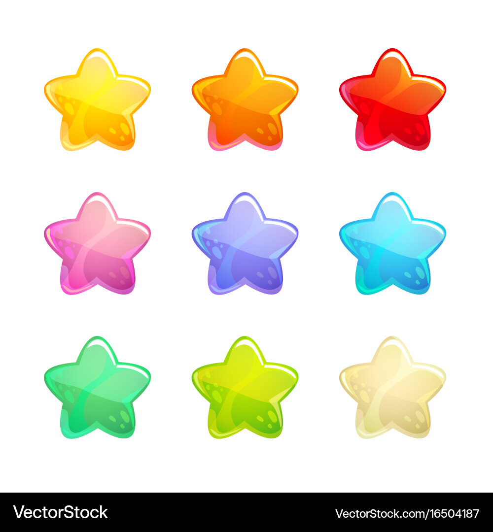 Cartoon glossy colorful stars set Royalty Free Vector Image