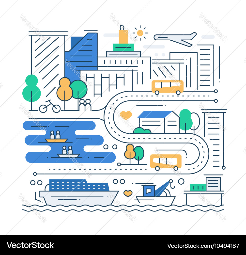City life - line design composition Royalty Free Vector