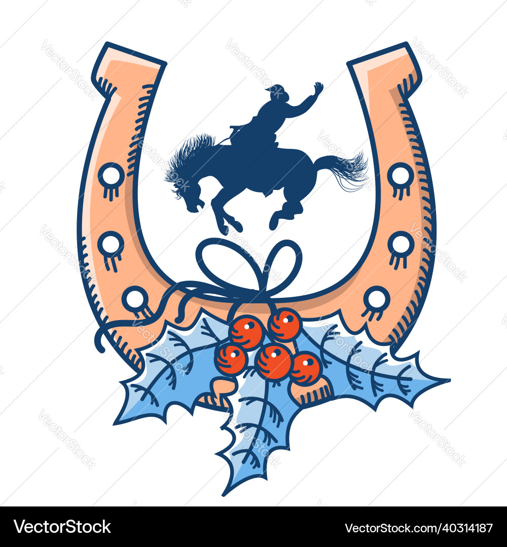 Cowboy Christmas Rodeo - Lucky Horseshoe Vector Image