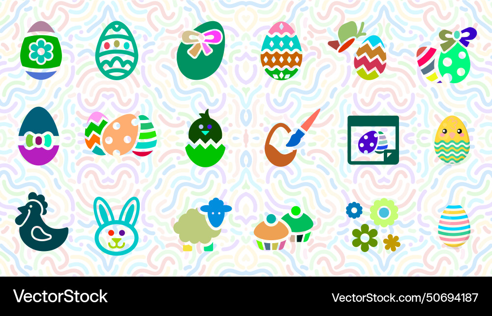 Happy easter icons with background element Vector Image