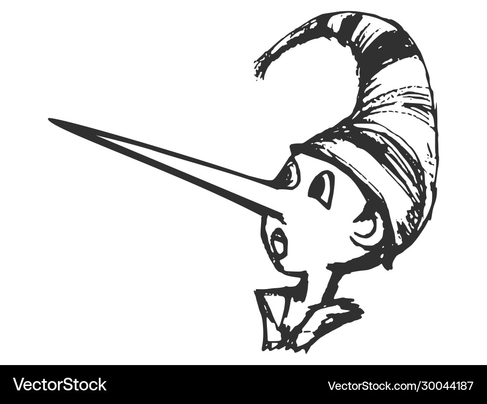 Pinocchio with long nose Royalty Free Vector Image