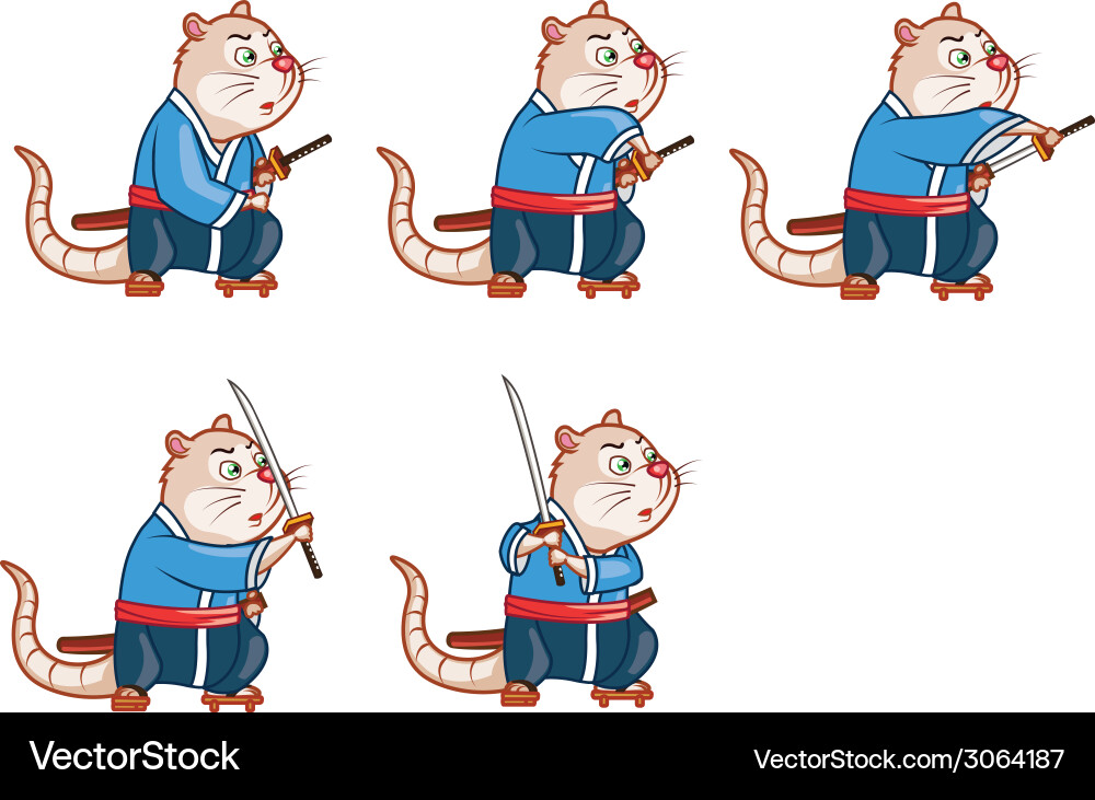 Samurai Maus ziehen Schwert Sprit Lizenzfreies Vektorbild