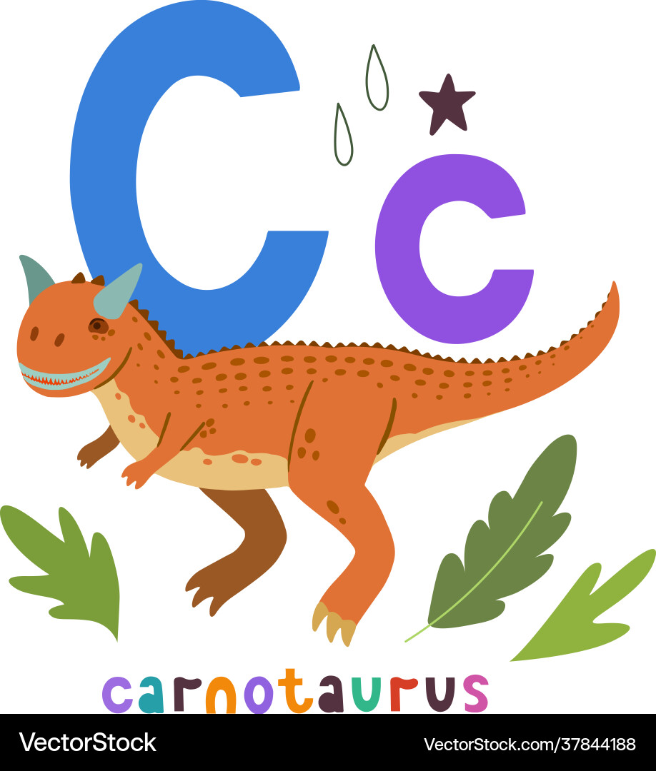 Carnotaurus cute cartoon hand drawn Royalty Free Vector