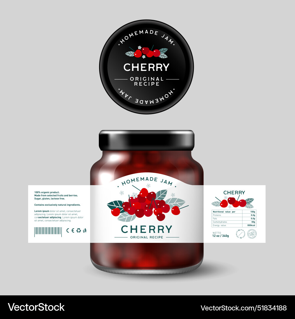 Red cherry jam berry design label Royalty Free Vector Image