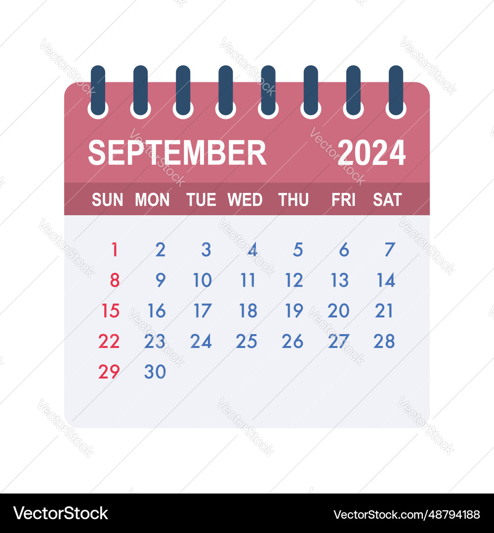 September 2024 calendar leaf Royalty Free Vector Image