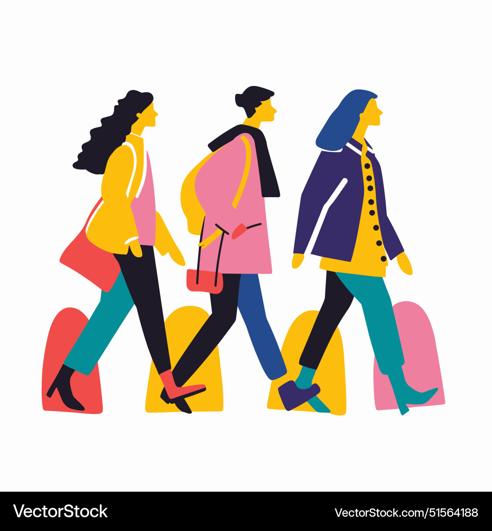 Three people walking side abstract colorful Vector Image