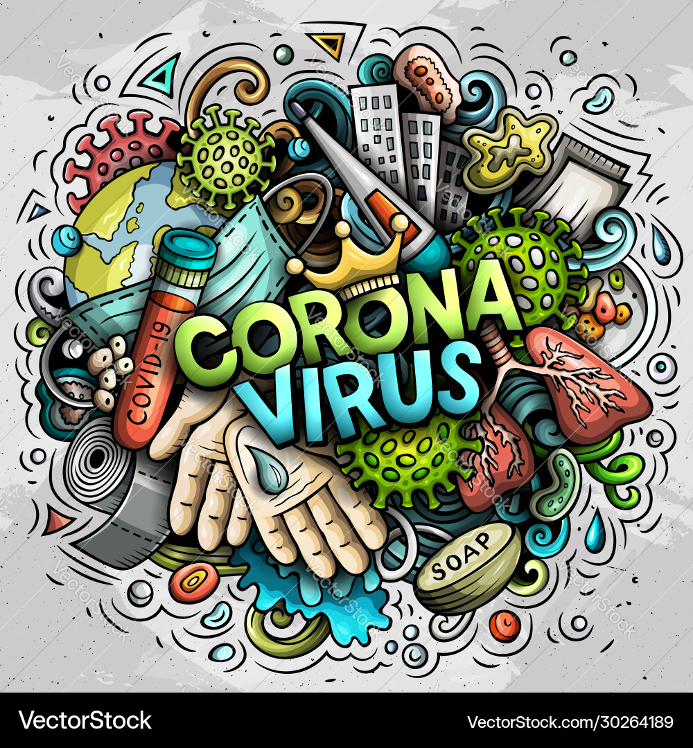 Coronavirus hand drawn cartoon doodles Royalty Free Vector